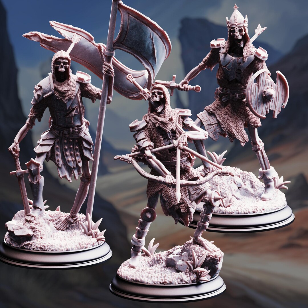 Undead Crusader Skeleton Miniatures Set Fallen Knights With Banner ...