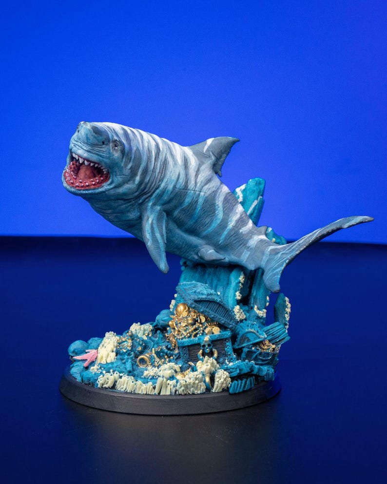 Epic Great White Shark Monster Miniature With Detailed Treasure Hoard ...