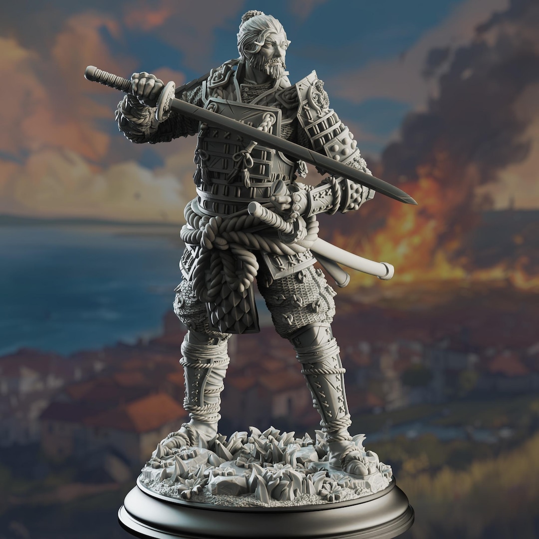 Ronin Samurai Miniature: Armored Warrior With Katana, 3D Printed RPG ...
