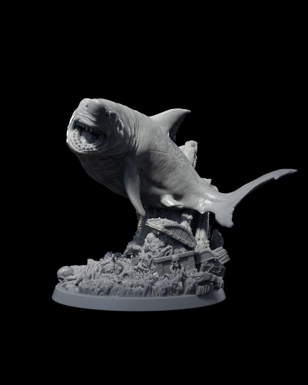 Epic Great White Shark Monster Miniature With Detailed Treasure Hoard ...