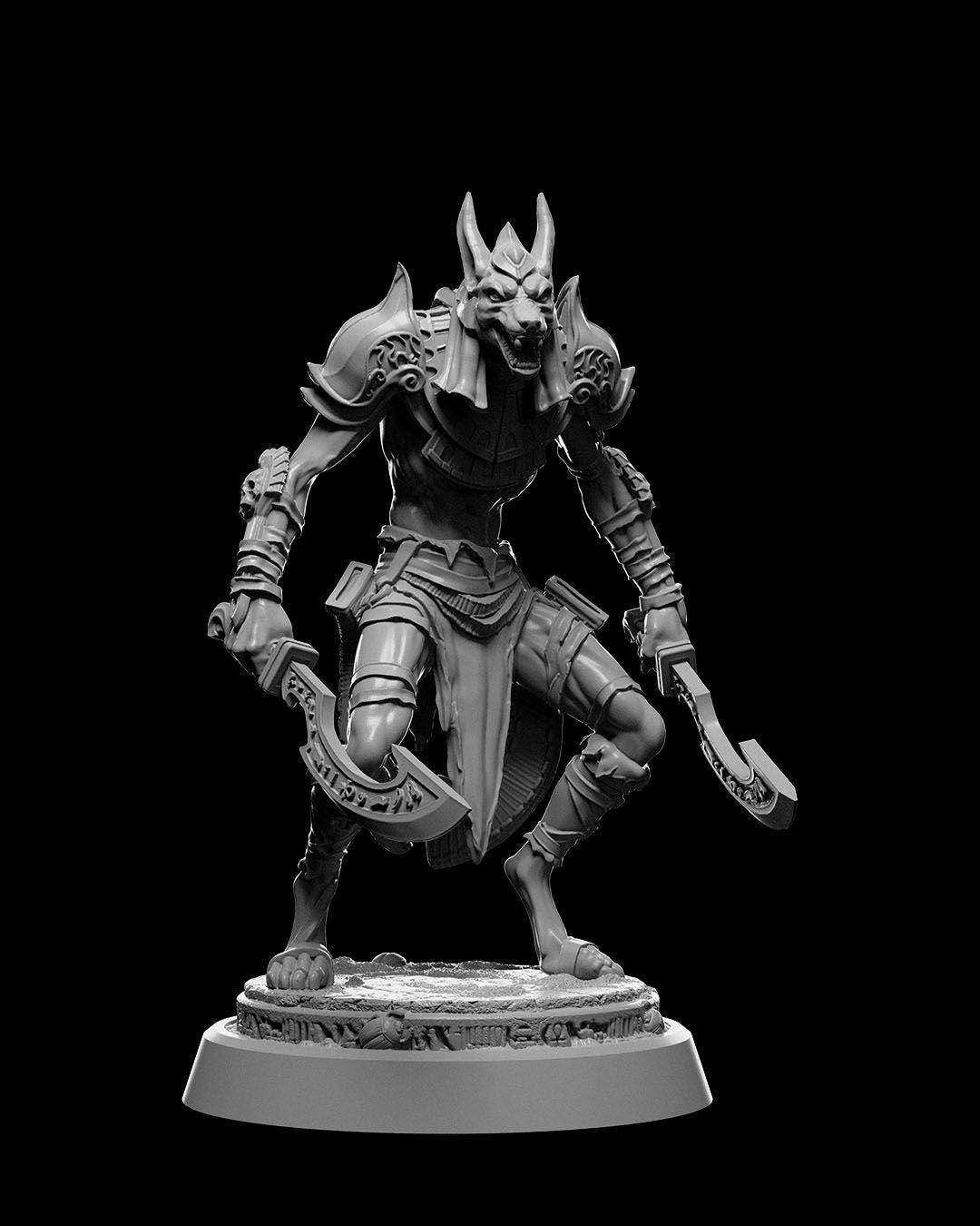Jackal Warrior Miniature: Dual Swords, Resin Fighter for Dnd ...
