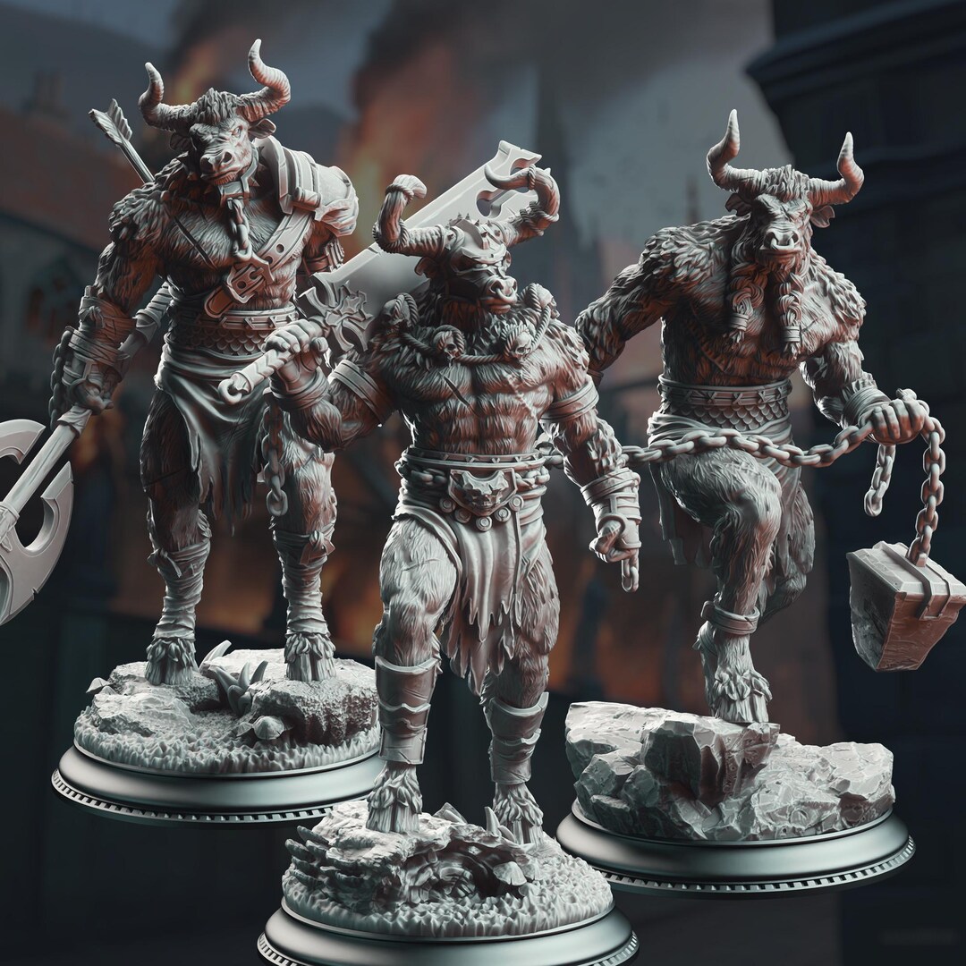 Minotaur Miniature Set for Dnd Grimdark Dnd Minotaurs 3D Printed Resin ...