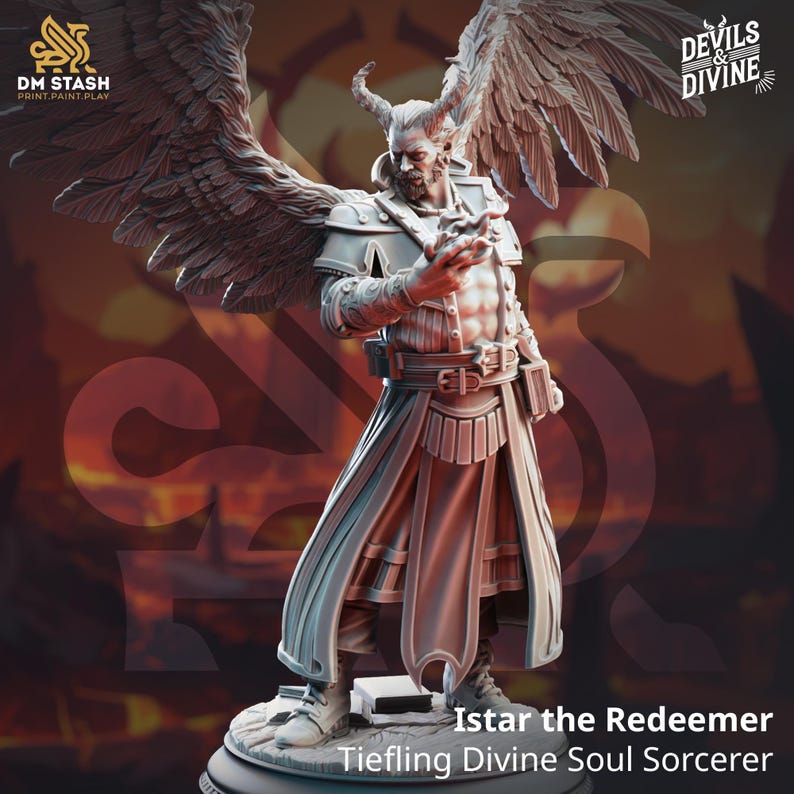 Winged Tiefling Sorcerer Miniature, Divine Soul Redeemer, Aasimar D&D ...