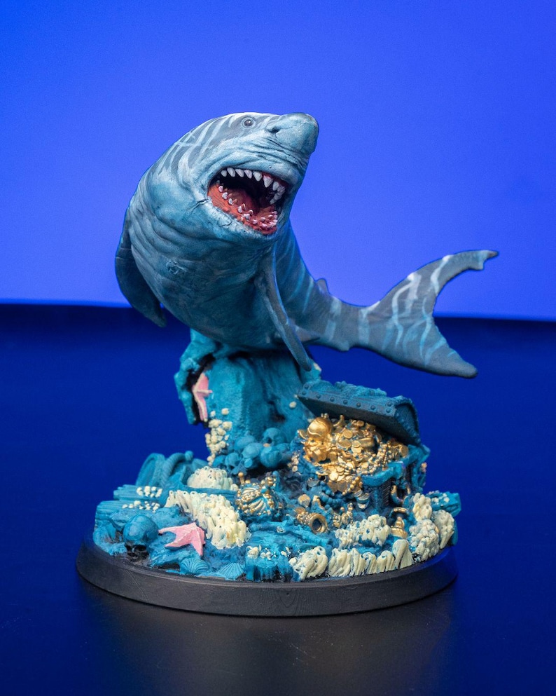 Epic Great White Shark Monster Miniature With Detailed Treasure Hoard ...