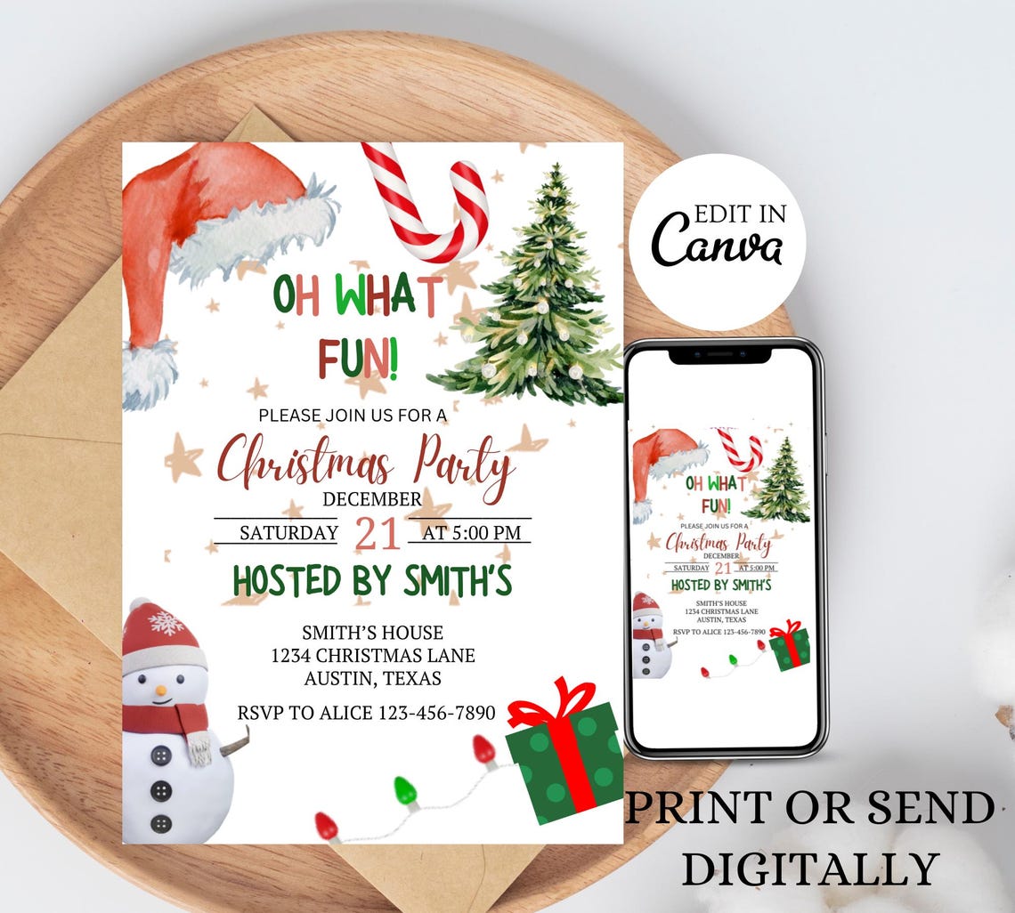 Oh What Fun Christmas Party Invitation, Kids Christmas Holiday Invite ...