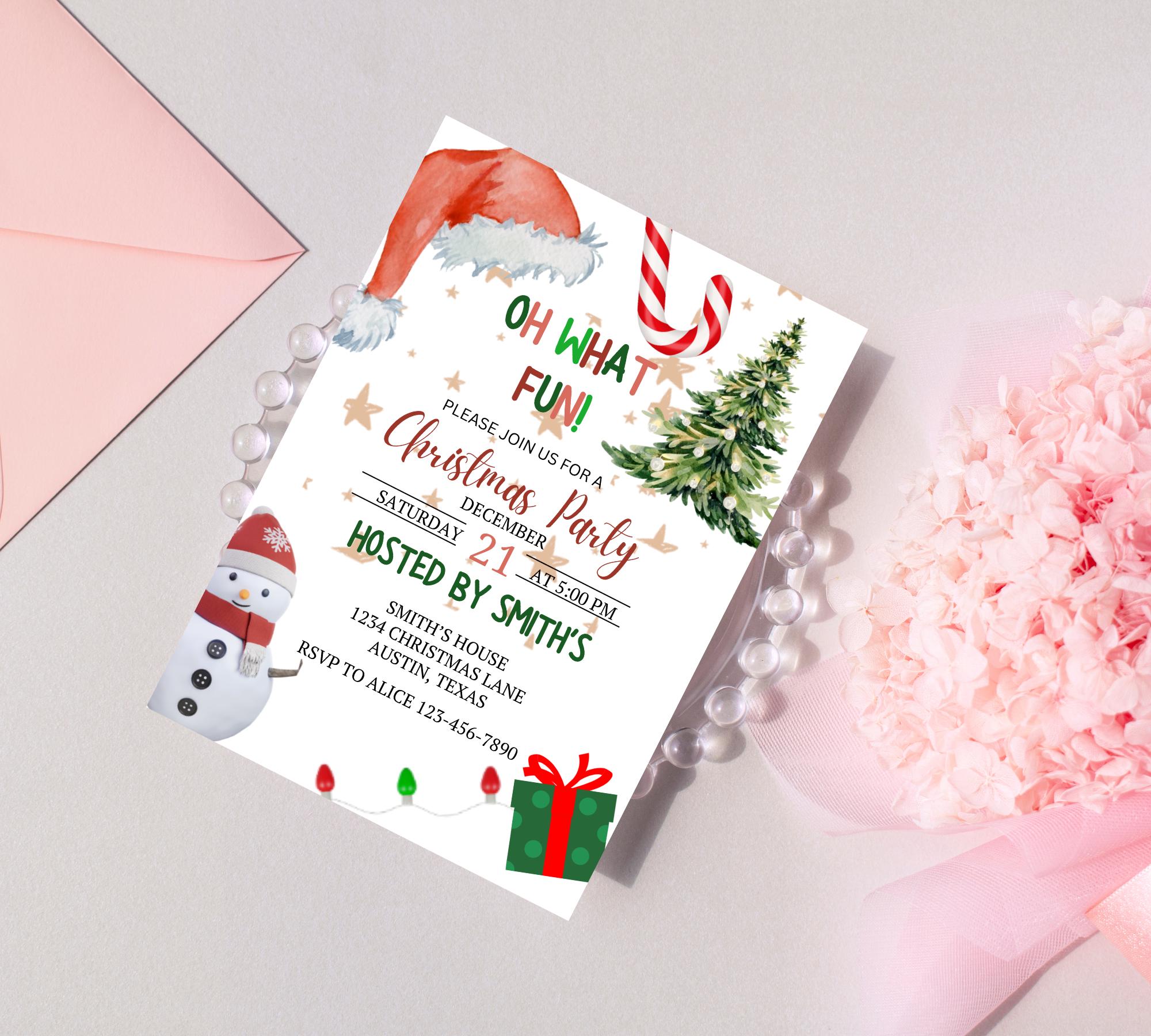 Oh What Fun Christmas Party Invitation, Kids Christmas Holiday Invite ...