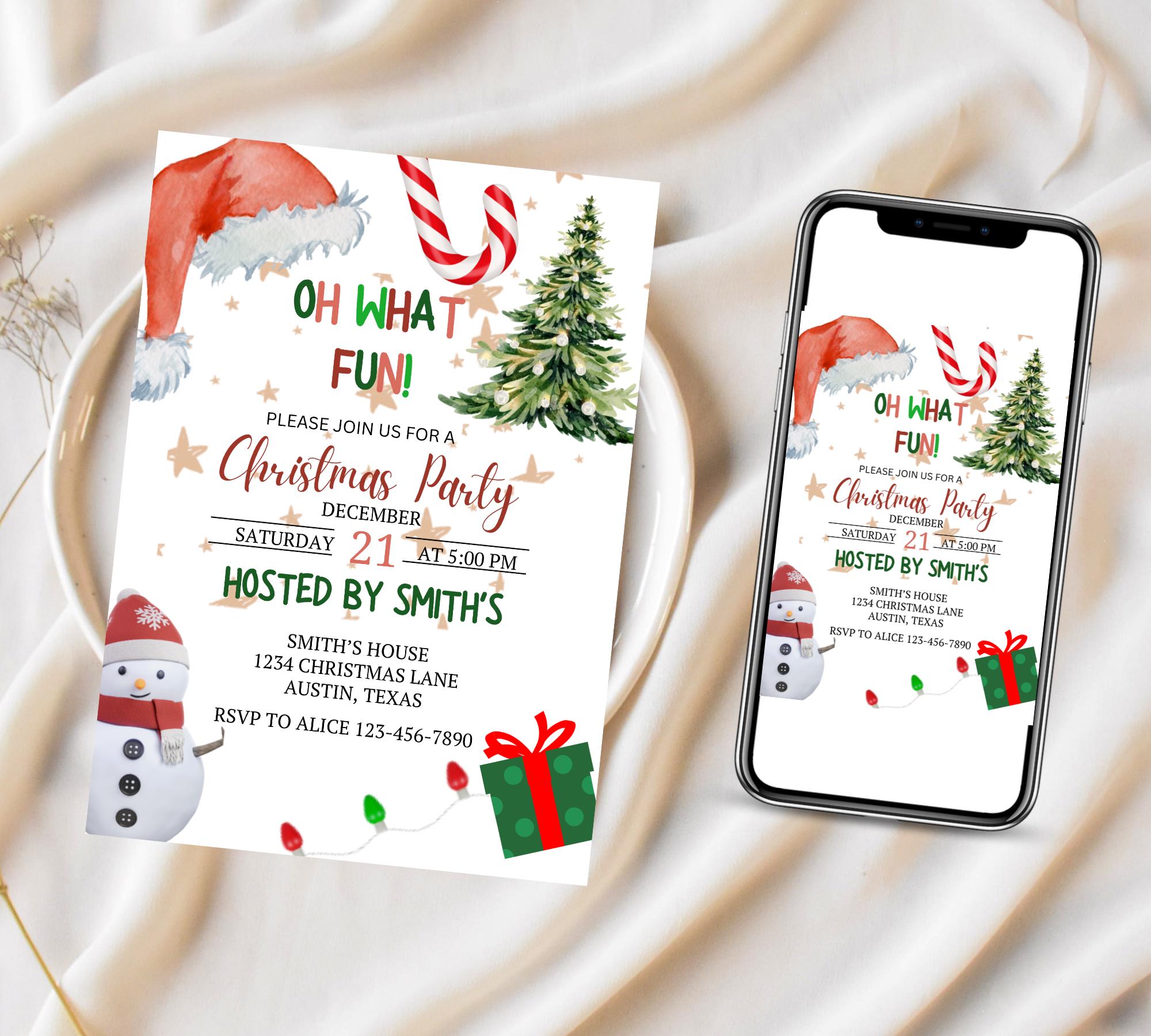 Oh What Fun Christmas Party Invitation, Kids Christmas Holiday Invite ...