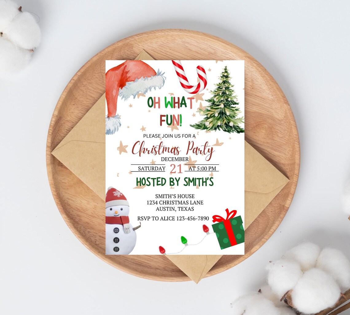 Oh What Fun Christmas Party Invitation, Kids Christmas Holiday Invite ...