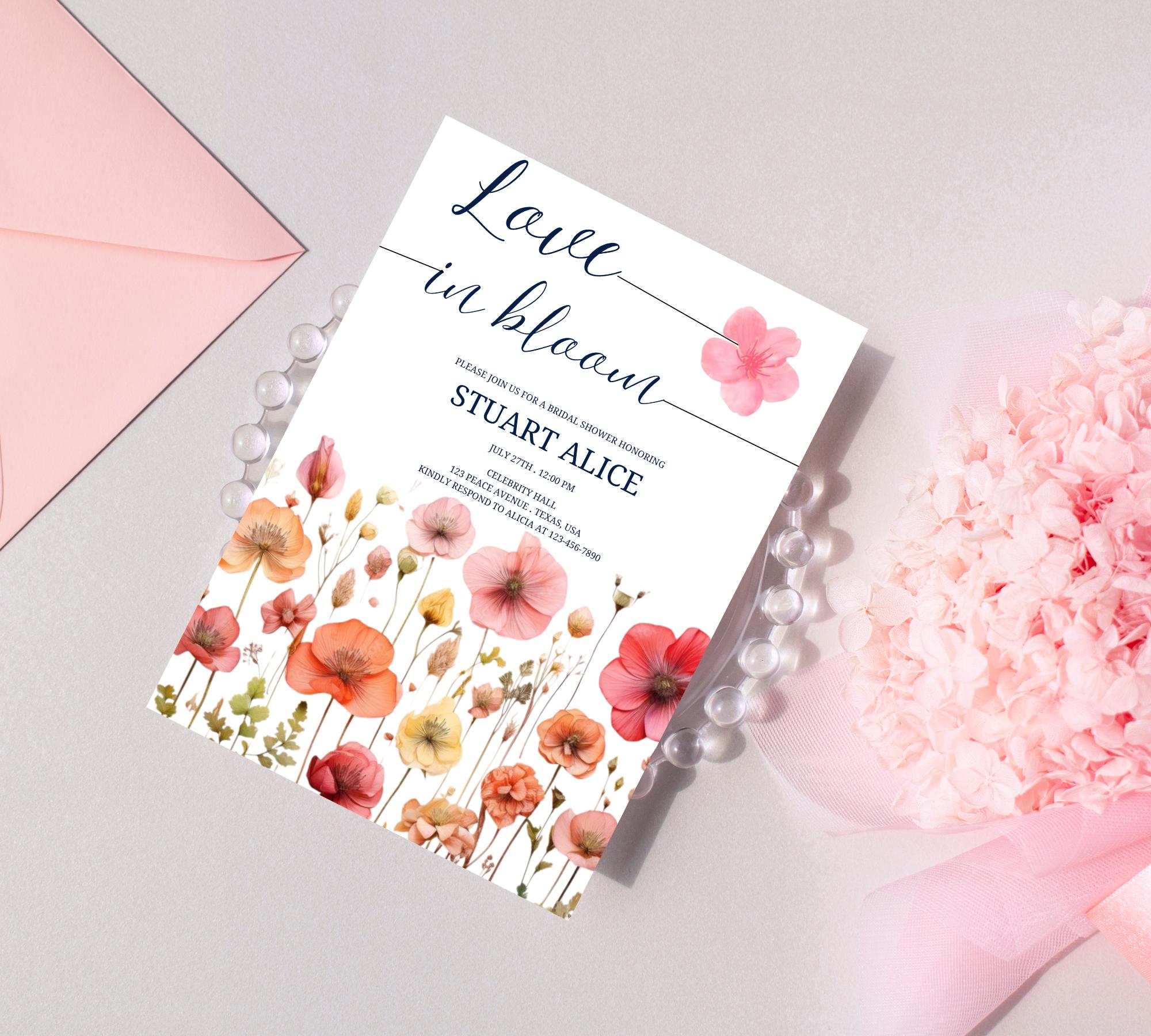 Editable DIY Love in Bloom Pre-wedding Invitation, Bride To-be ...