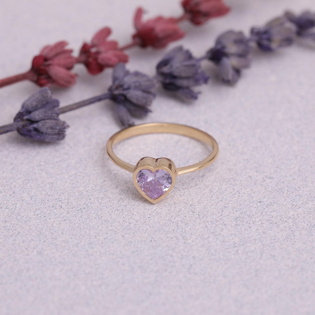 Alexandrite Heart Bezel Ring 14K 10K 8K Solid Gold, June Birthstone ...