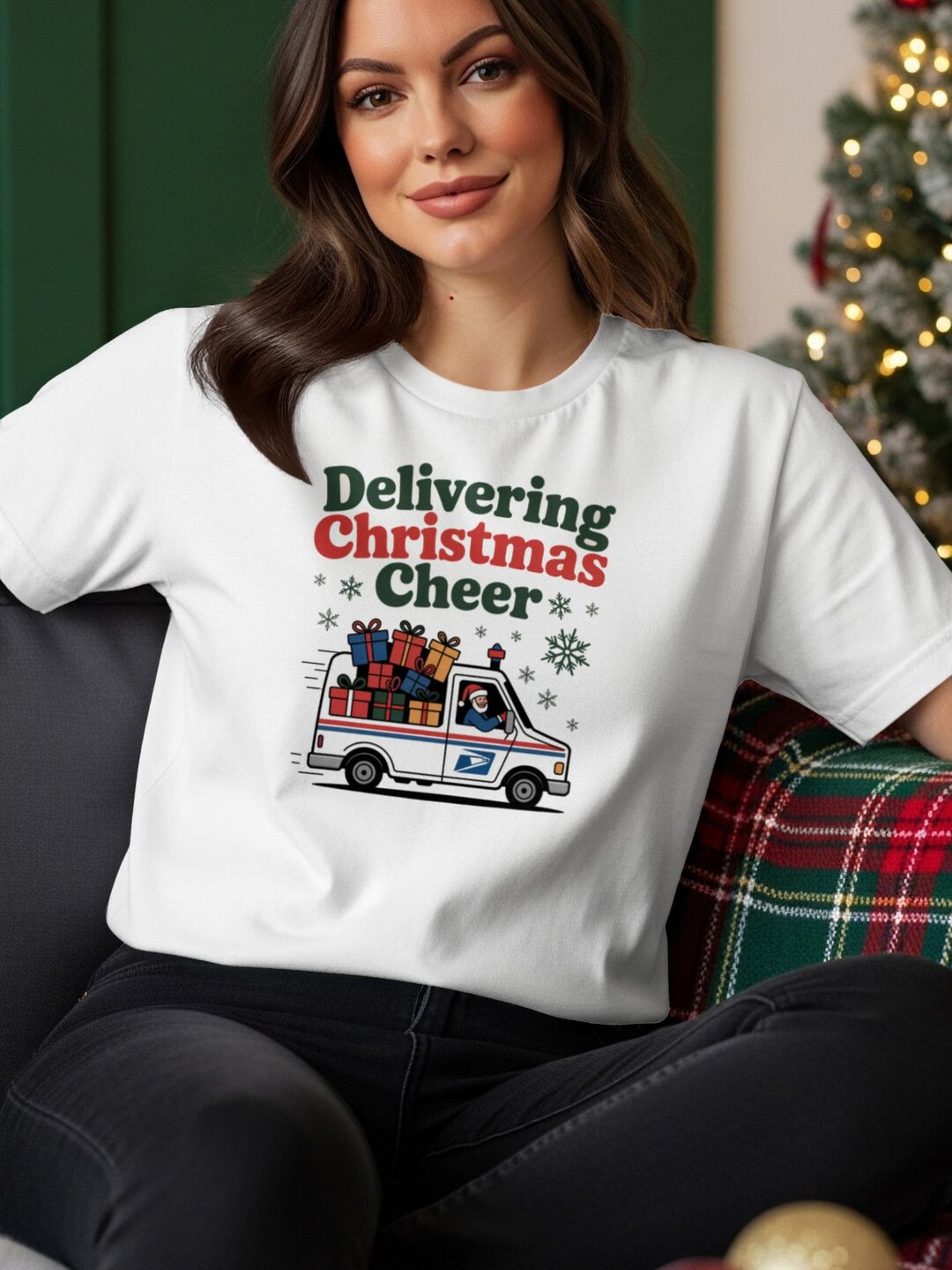 Delivering Christmas Cheer T-shirt, Holiday Mail Carrier Gift, Postal ...