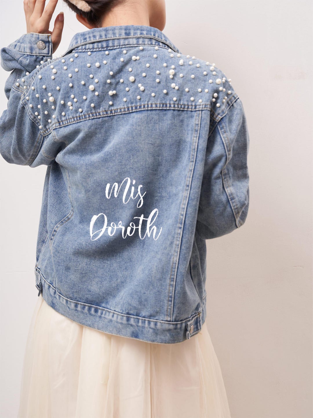 Bride Denim Jacket With Pearl, Wedding Gift, Personalized Bride Denim ...