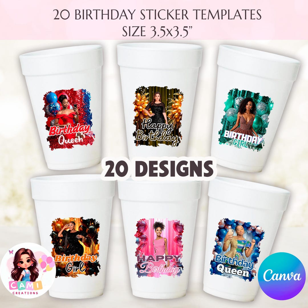 Styrofoam Cup Template Bundle | Styrofoam Sticker Png | Birthday ...
