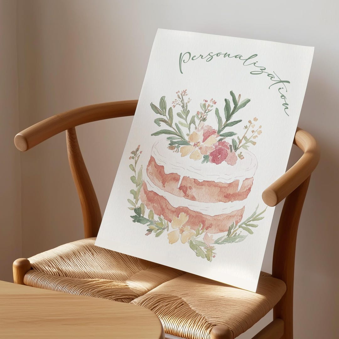 Floral Cake Art, Watercolor, Print, Poster, Wall Deco, Wall Art ...