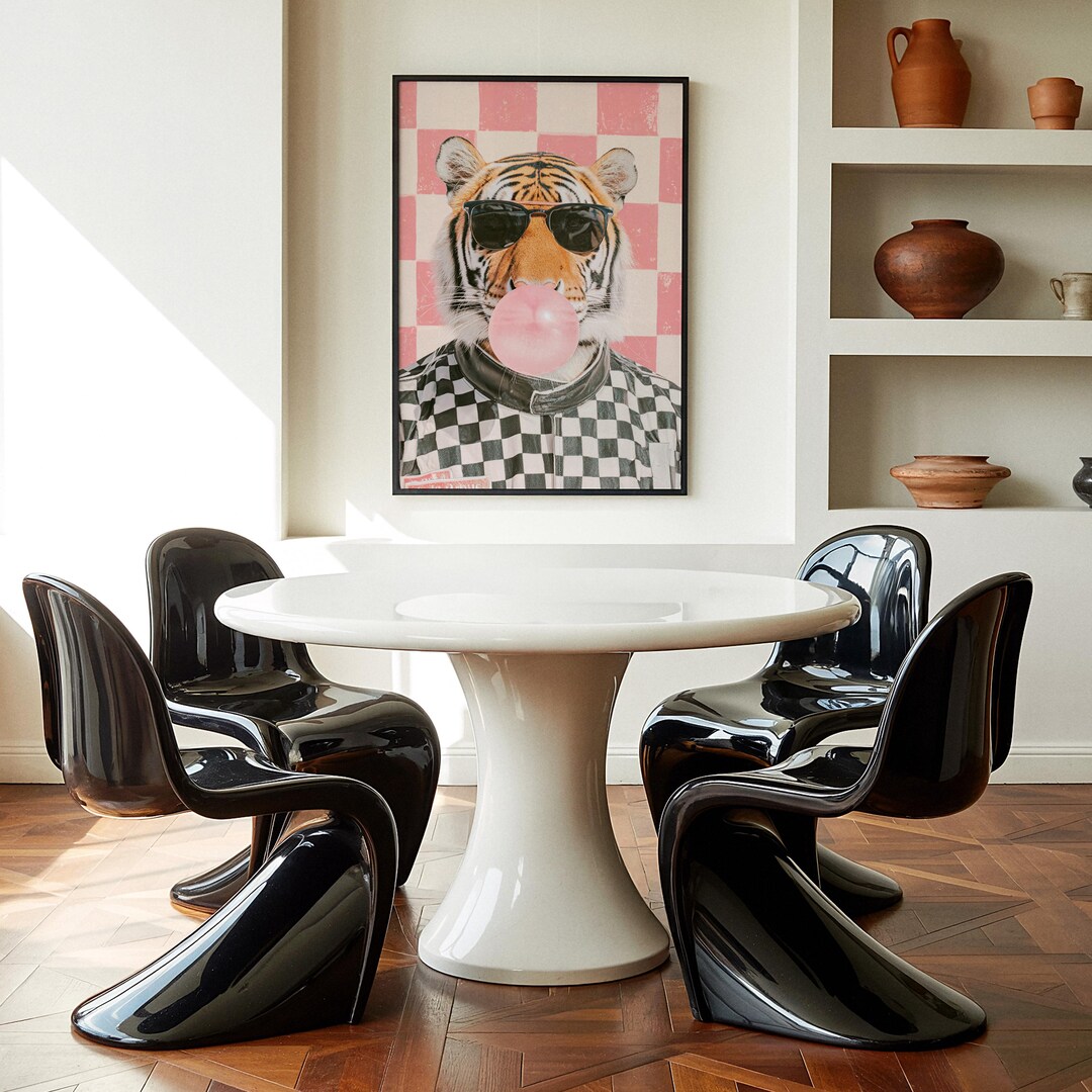 Tiger Bubblegum Pop Print – Pink Checker Wall Decor - Etsy