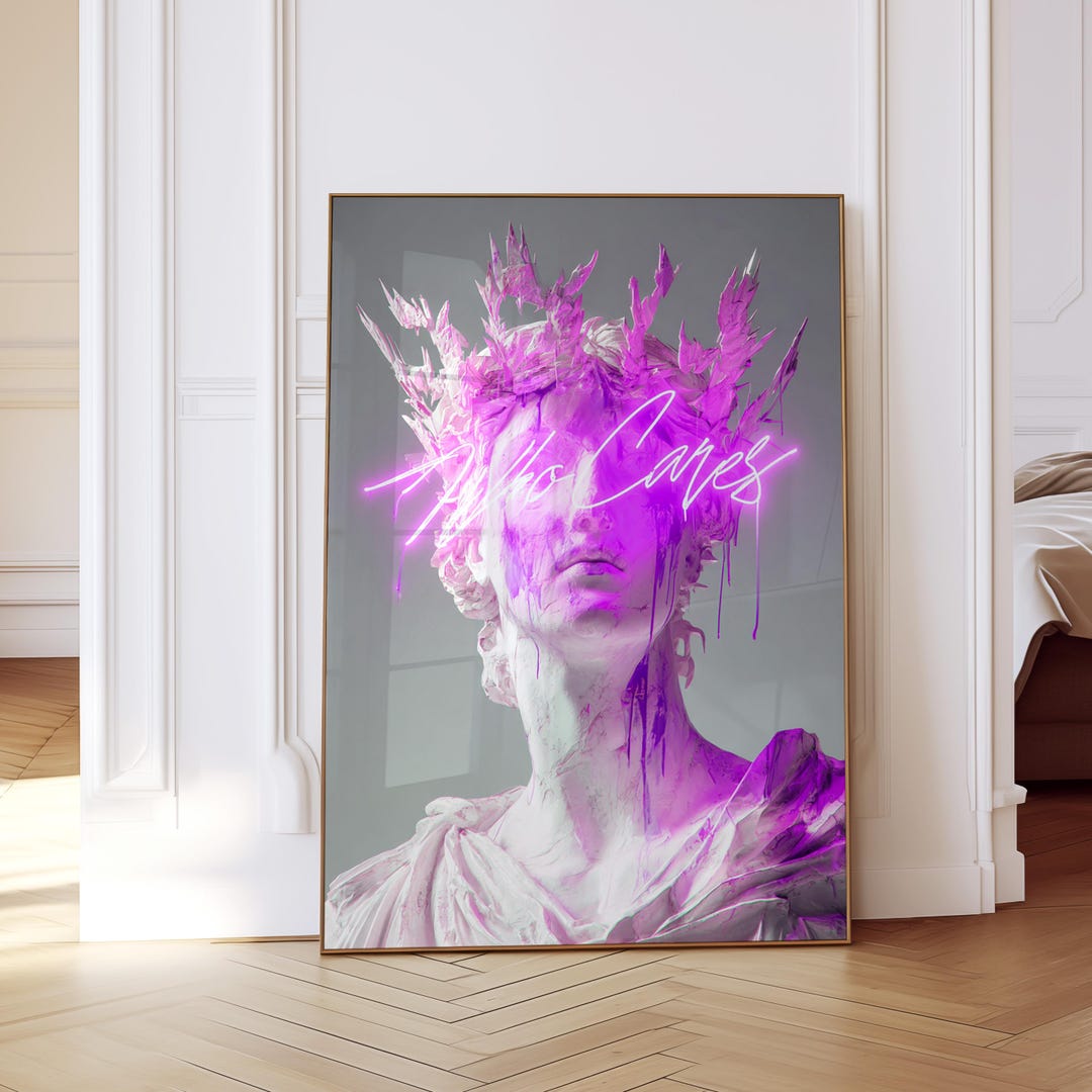 Neon Pink Statue Art Print, Vaporwave Graffiti Poster, Modern Greek ...