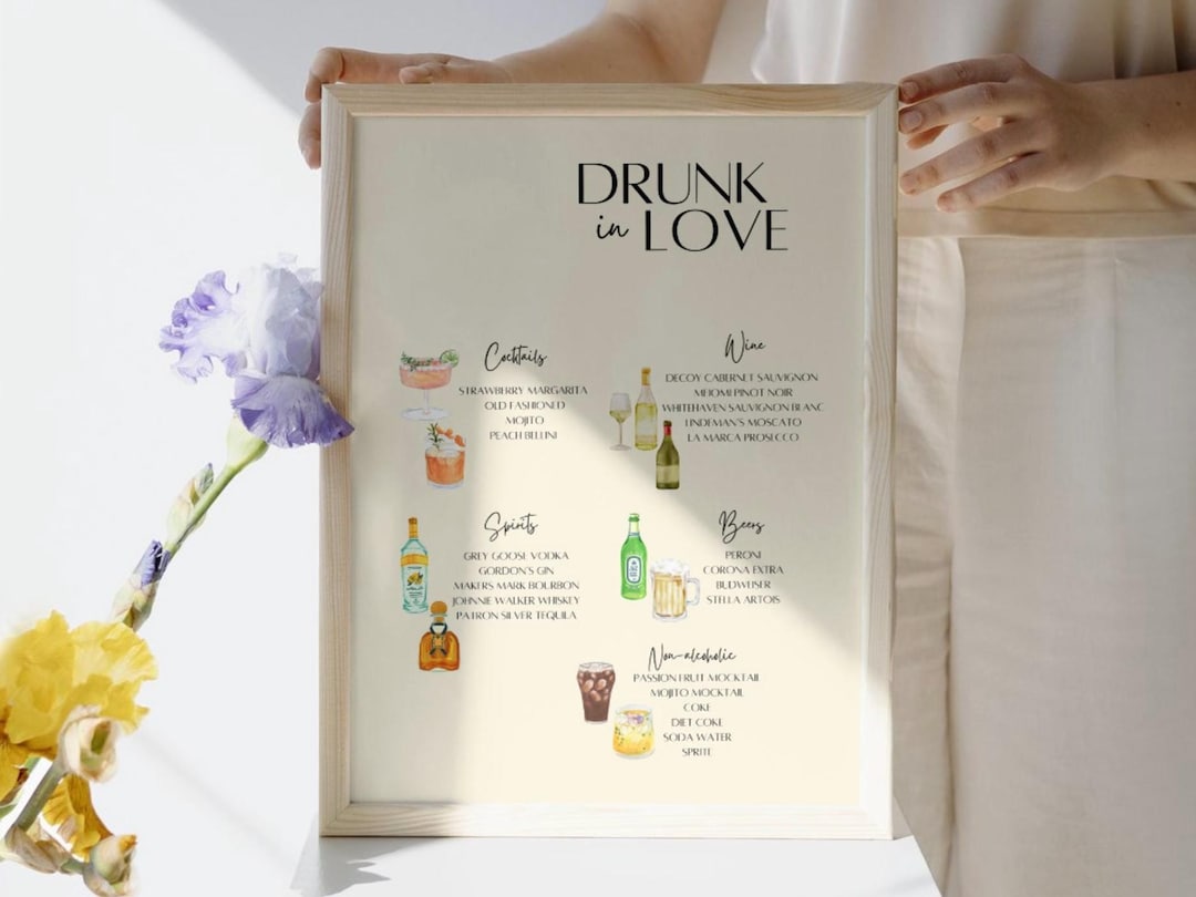 Simple Wedding Bar Menu Template - Canva Menu for Custom Wedding Theme ...