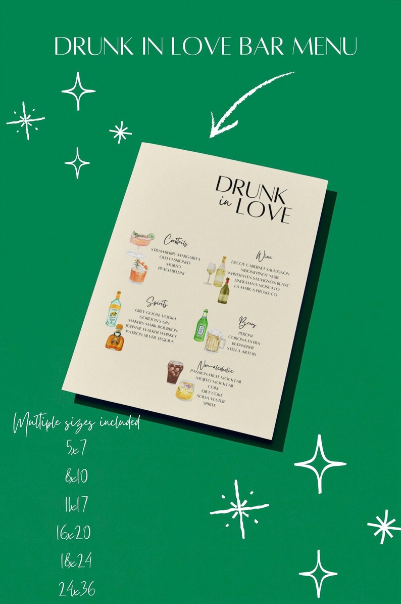 Simple Wedding Bar Menu Template - Canva Menu for Custom Wedding Theme ...
