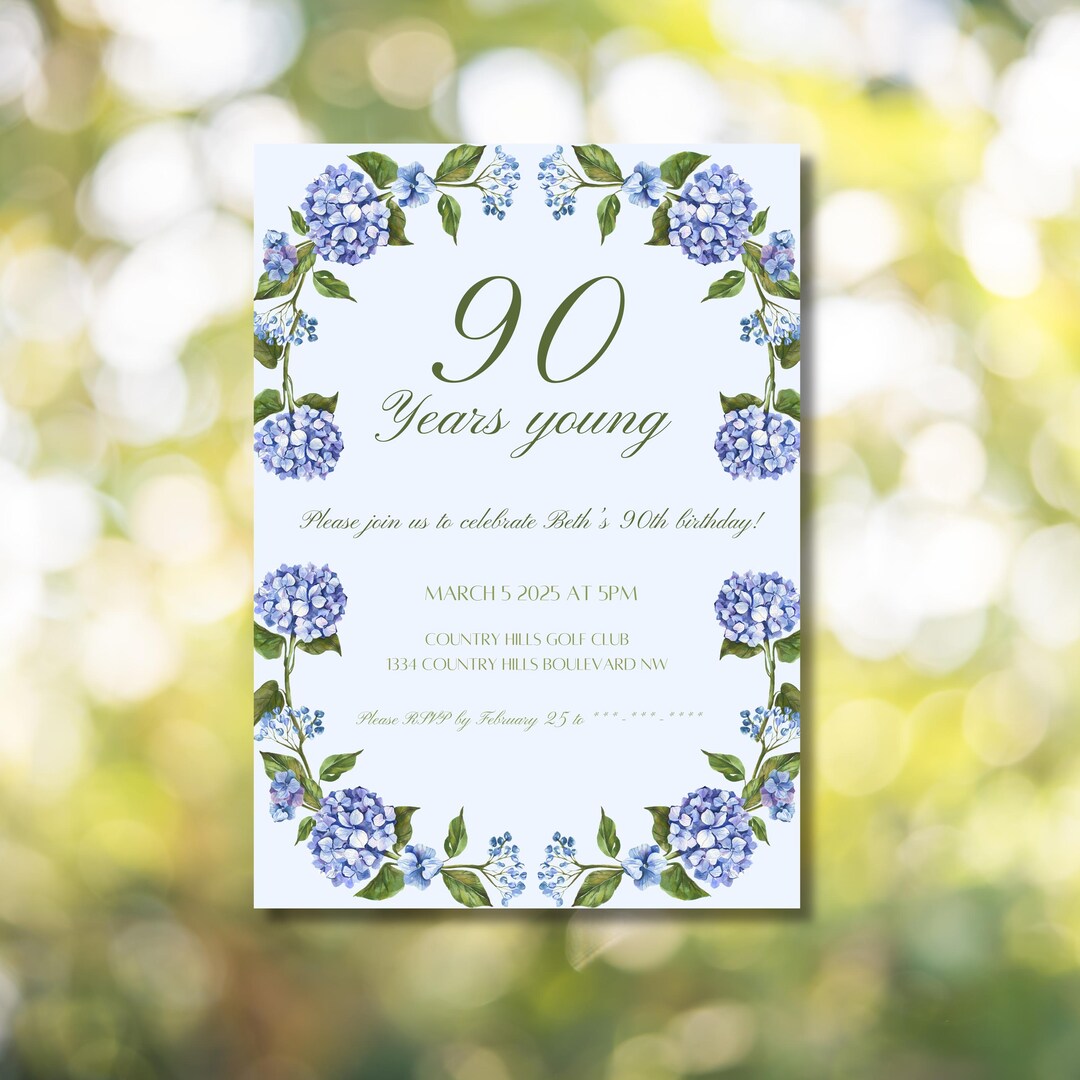 90th Birthday Invitation Template | Elegant Floral Canva Design ...