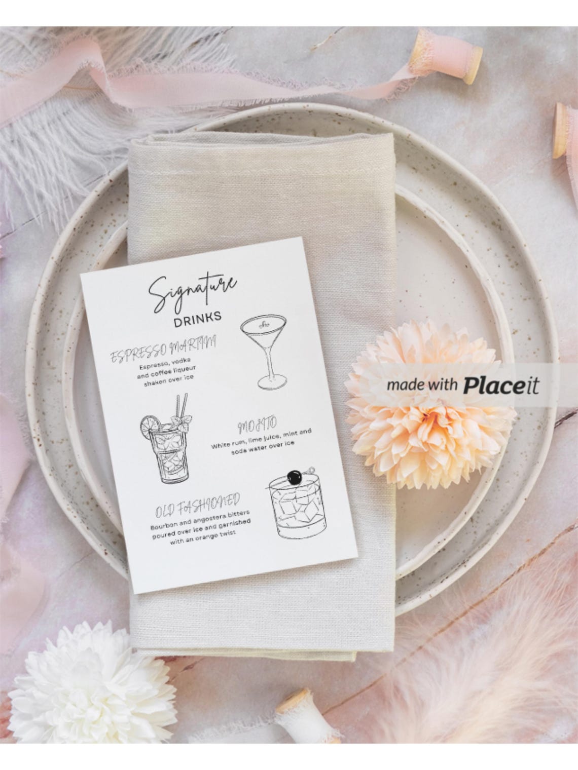 Minimalist Wedding Drink Menu Template, Simple Wedding Menu, Modern ...