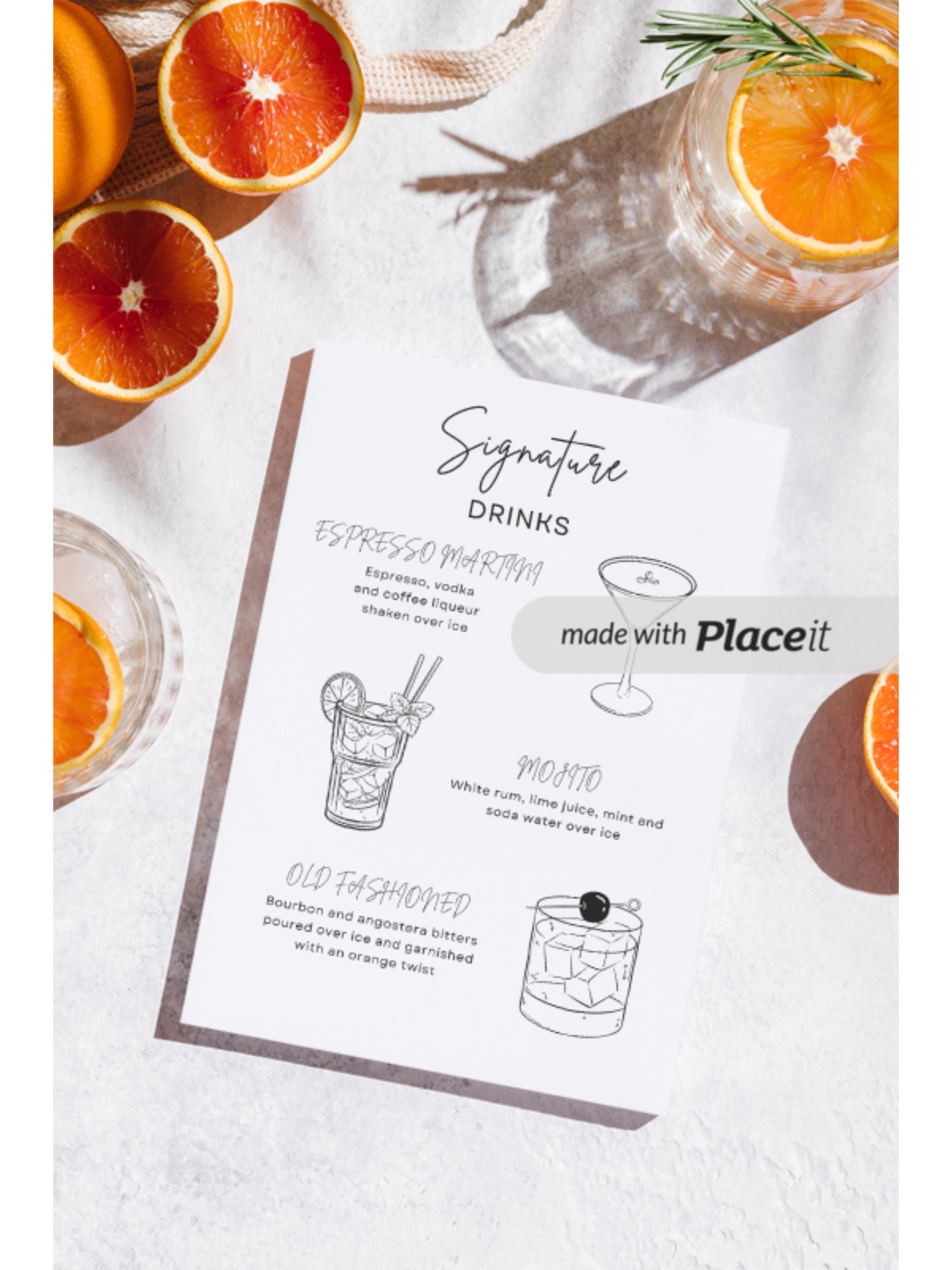 Minimalist Wedding Drink Menu Template, Simple Wedding Menu, Modern ...