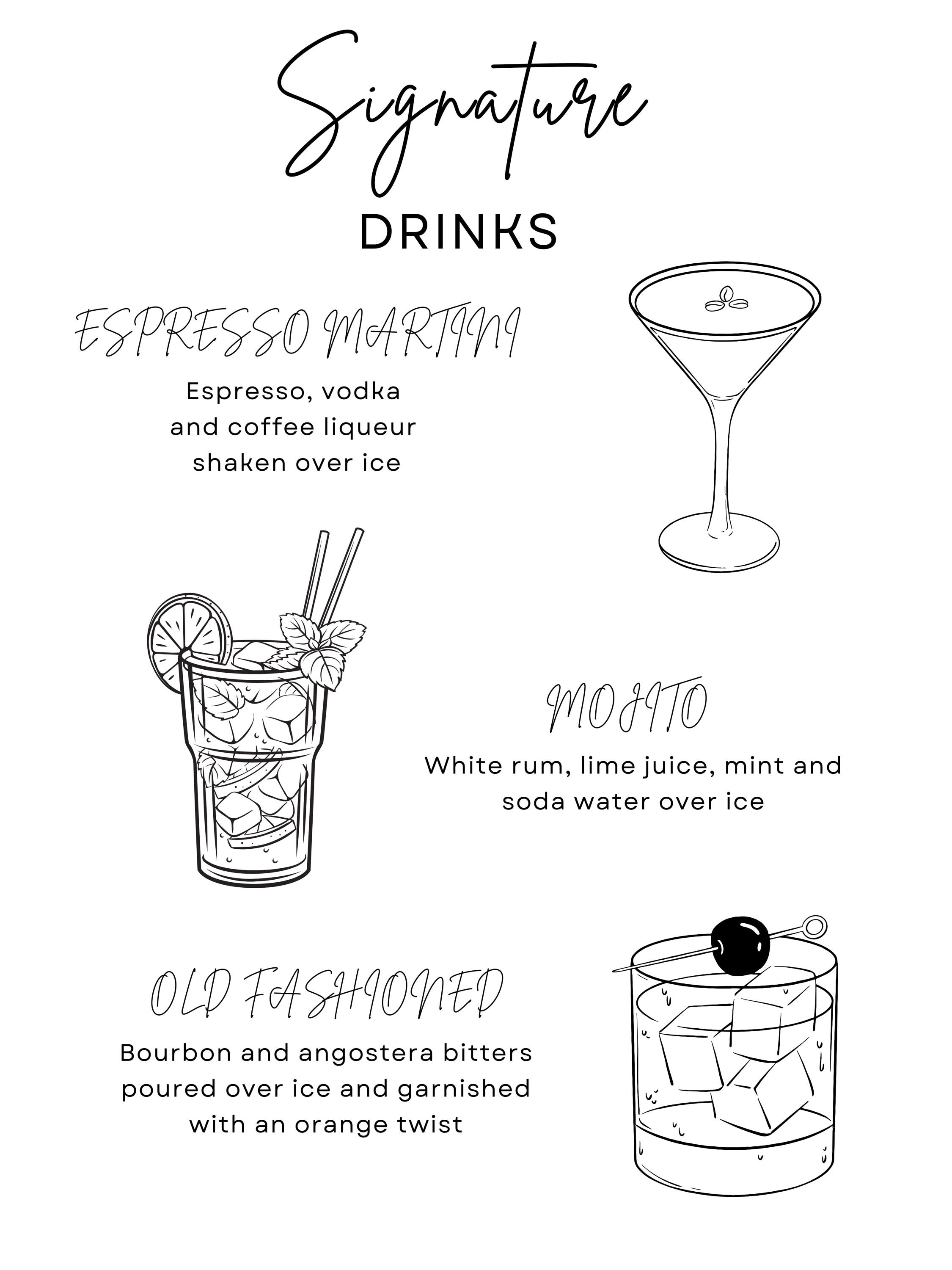 Minimalist Wedding Drink Menu Template, Simple Wedding Menu, Modern ...