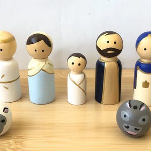 Wooden Peg Nativity | Hand Painted 9 Piece Nativity Set | Christmas ...