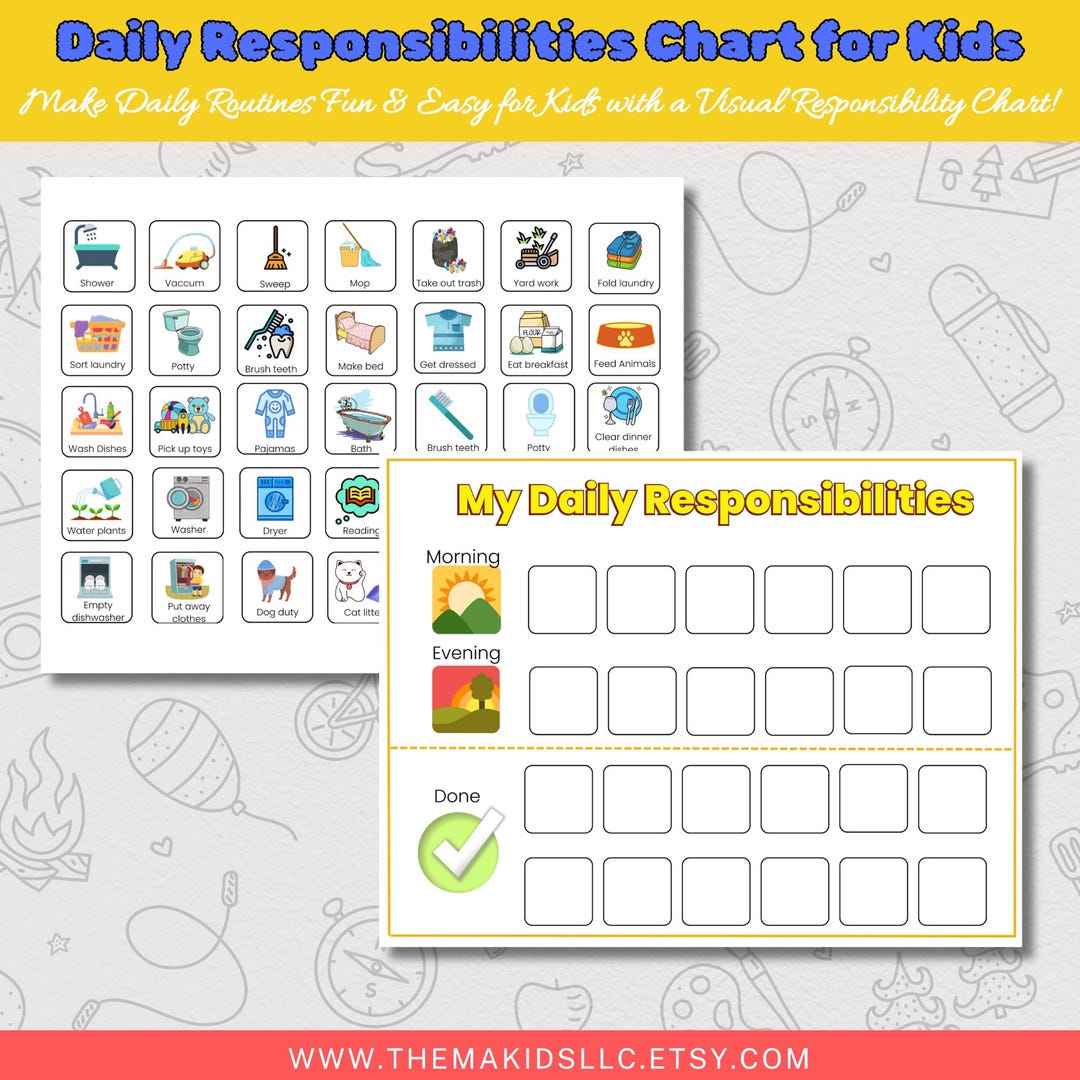 Daily Responsibilities Chart for Kids | Printable Routine Tracker ...