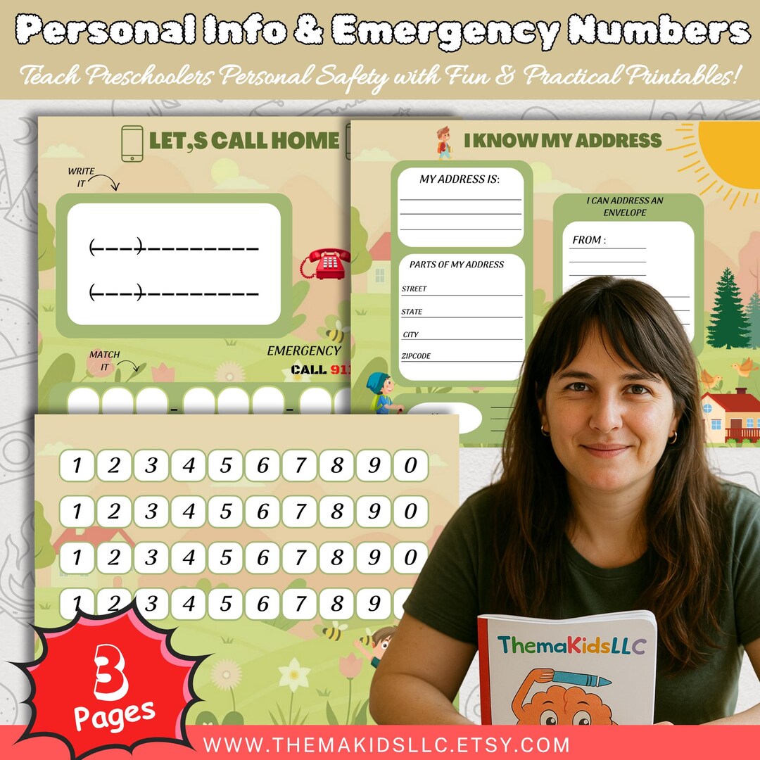 Preschool Safety Worksheet PDF – Learn Address & Emergency Numbers ...