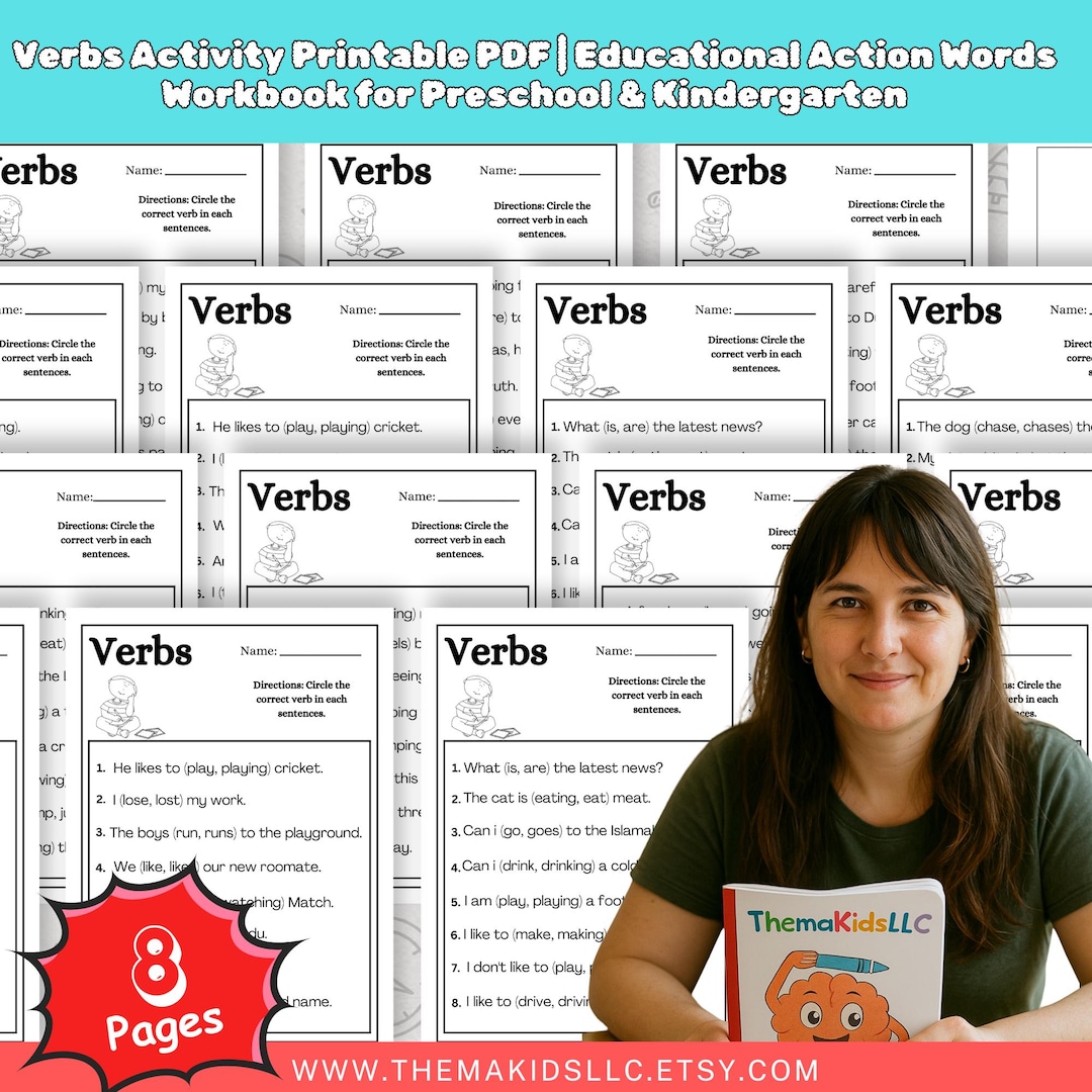 Verbs Activity Workbook: Action Words, Sentence Building (PDF Download ...