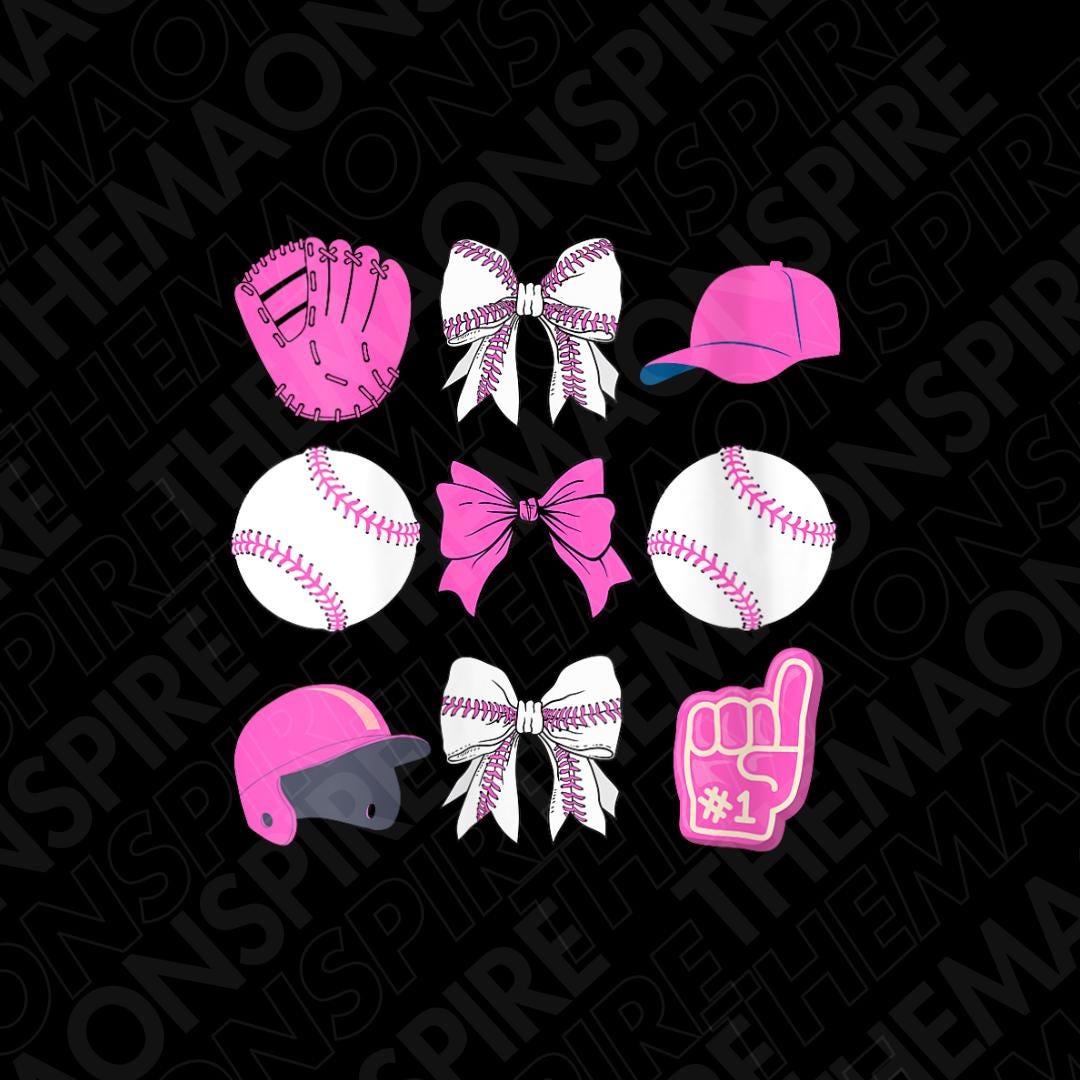 Girly Pink Coquette Baseball Softball Design PNG – Cute Bows, Ball ...