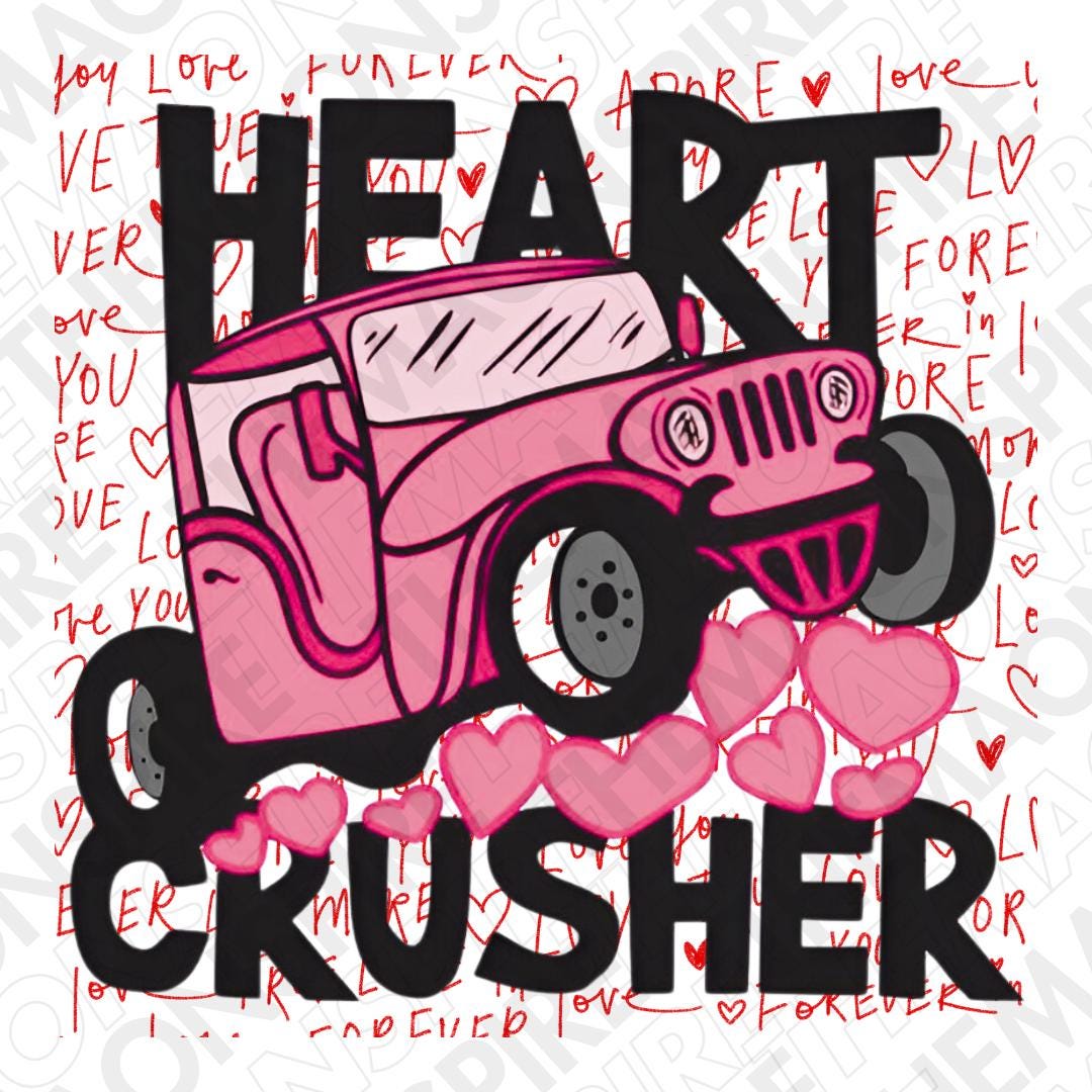 Heart Crusher Pink Jeep Design | Cute Love Graphic for T-shirts, Mugs ...
