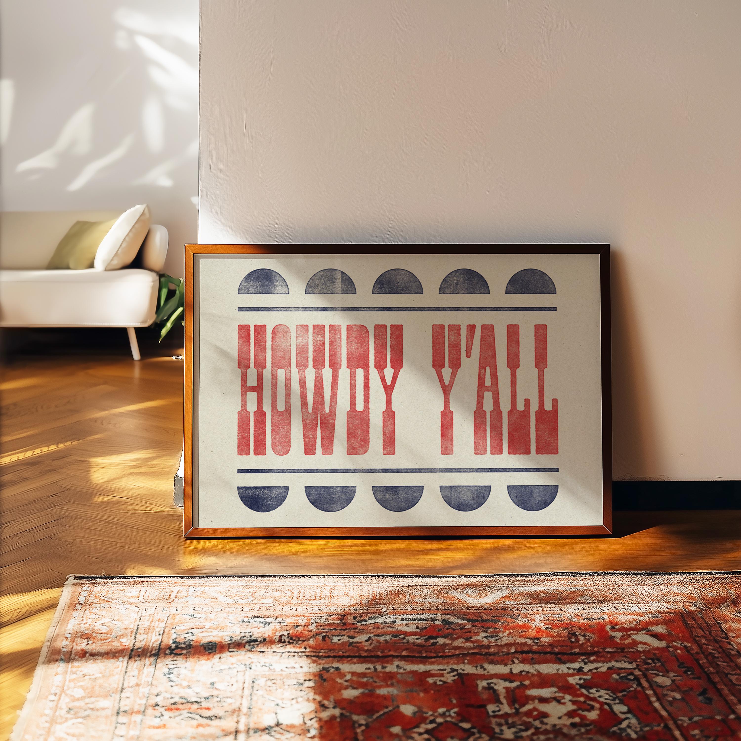 Howdy Y’all Typography Print | Vintage Western Wall Art | Rustic Slab ...