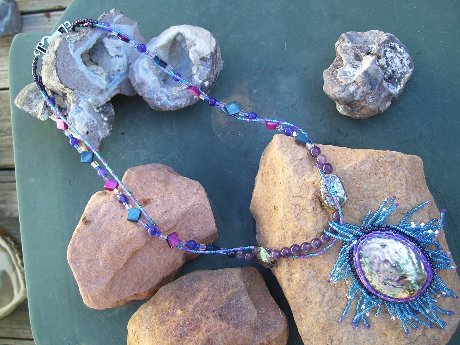 Native American Beadwork, Abalone Cabochon With Mother of Pearl and ...