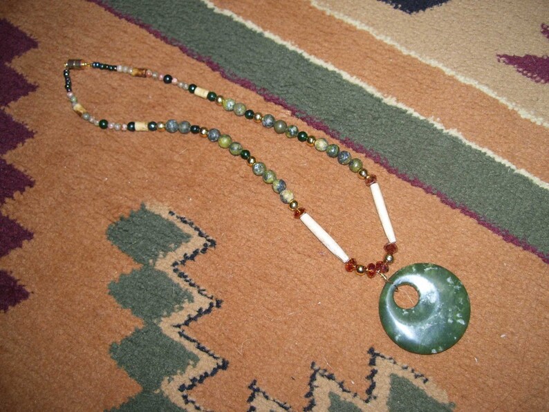 Native American Made, Green Jade Pendant Necklace, Bone Hairpipe, Jade ...