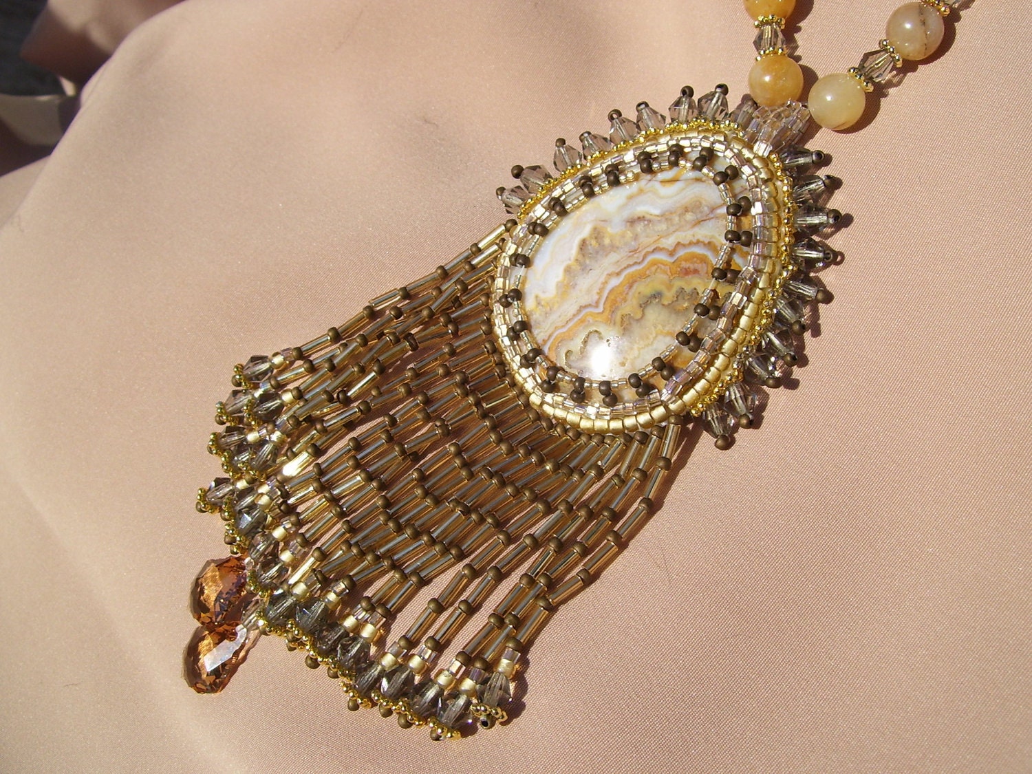 Native American Beadwork, Mexican Crazy Lace Bead Embroidered Cabochon ...