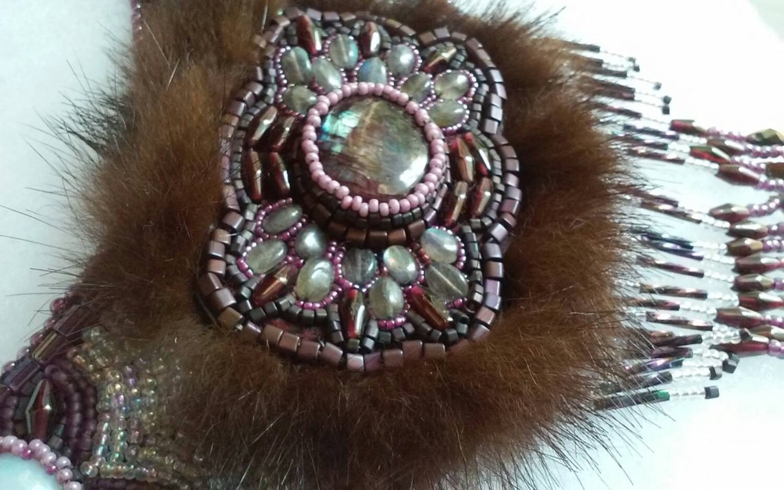 Native Indian Made Labradorite Collar Necklace With Mink Fur. - Etsy