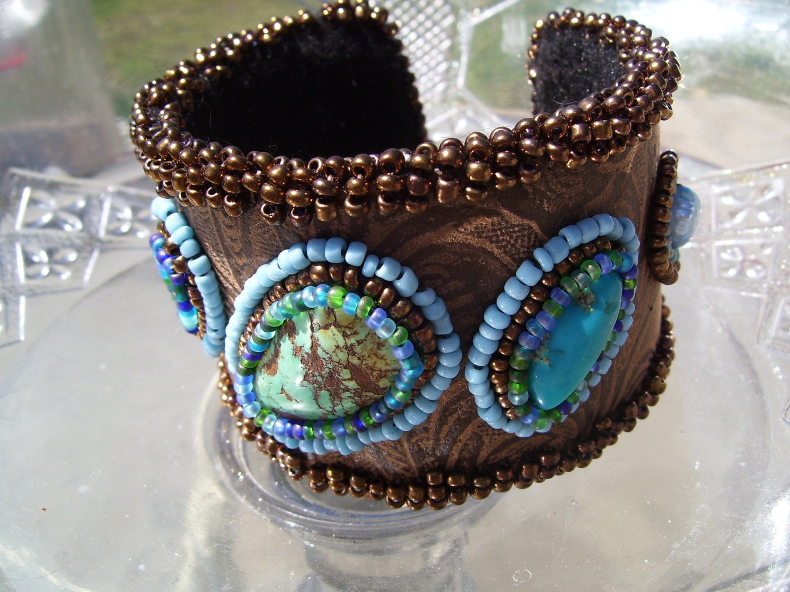 Native American Made, Earthy Turqouise Bead Embroidered Cuff Bracelet ...