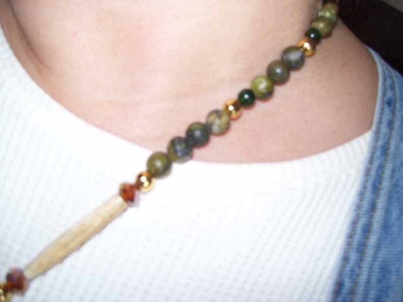 Native American Made, Green Jade Pendant Necklace, Bone Hairpipe, Jade ...