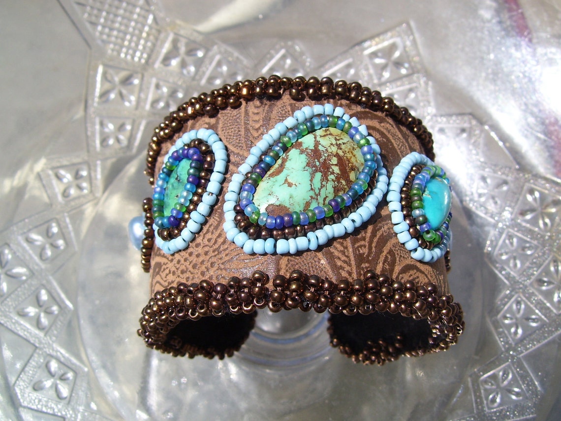 Native American Made Earthy Turqouise Bead Embroidered Cuff - Etsy