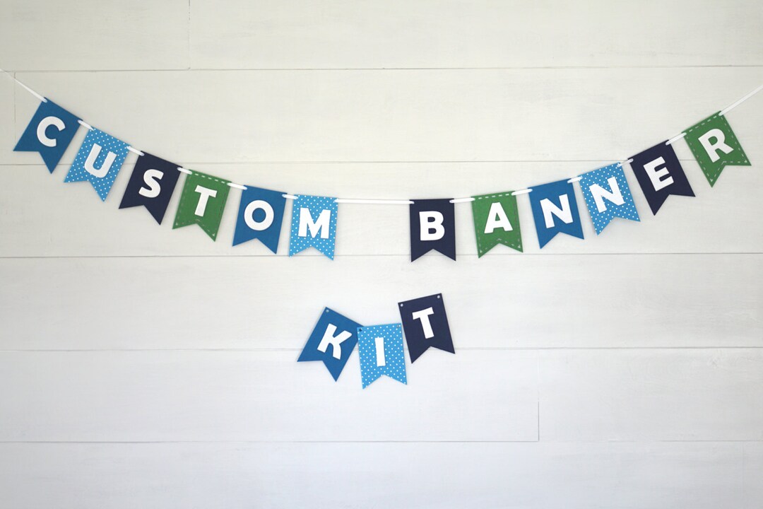 Custom Felt Banner Kit Blues & Green Felt Letters 15 Felt Flags Premium ...