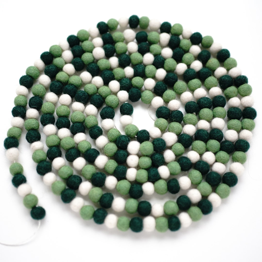Mini Felt Ball Garland Greens and White 1cm Balls Approx. 300 Balls 10 ...
