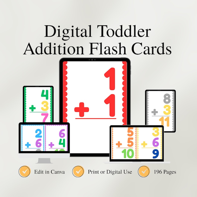 Digital Addition Flash Cards, Printable Flash Cards, Digital Flash ...