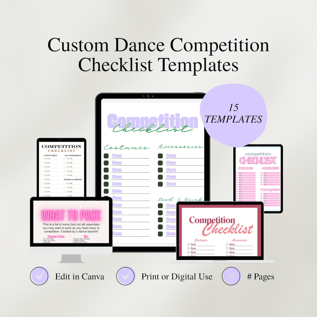 Custom Dance Competition Checklist Templates, Instant Download ...