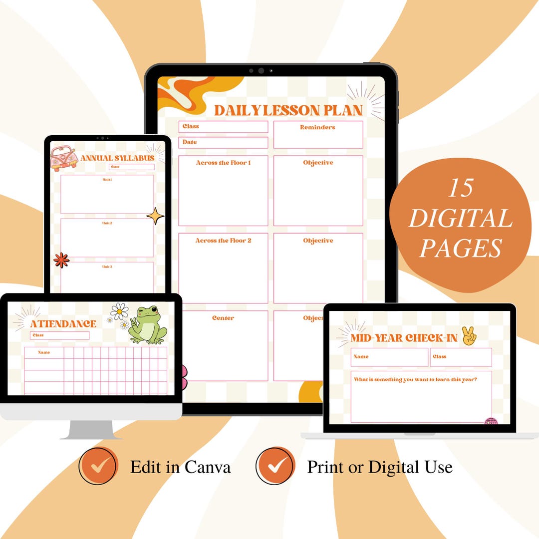 Retro Dance Lesson Plan Template Bundle, Digital Canva Template for Dance Teacher, Custom ...
