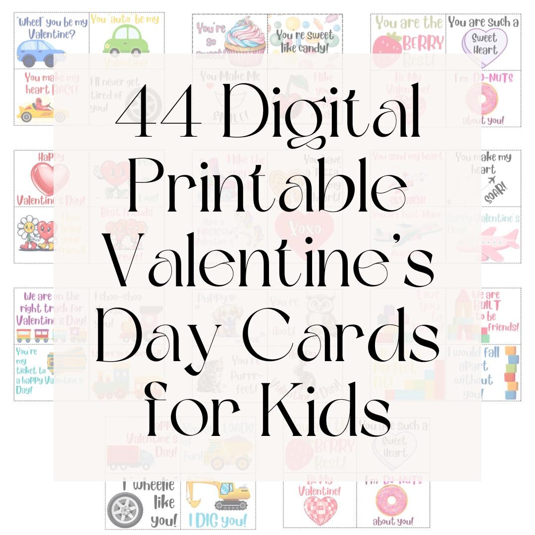 Kids Valentine's Day Cards, Printable Digital Download Template, Cards ...