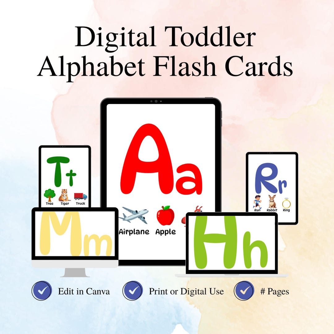 Digital Alphabet Flash Cards for Toddlers, Colorful ABC Learning ...