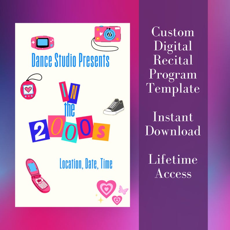 2000s Dance Recital Program Template Canva, Editable Y2K Theme, Digital ...
