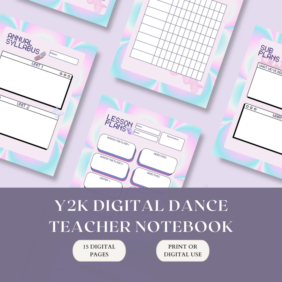 Y2K Dance Teacher Planner, Editable Lesson Plan & Choreography Notebook ...