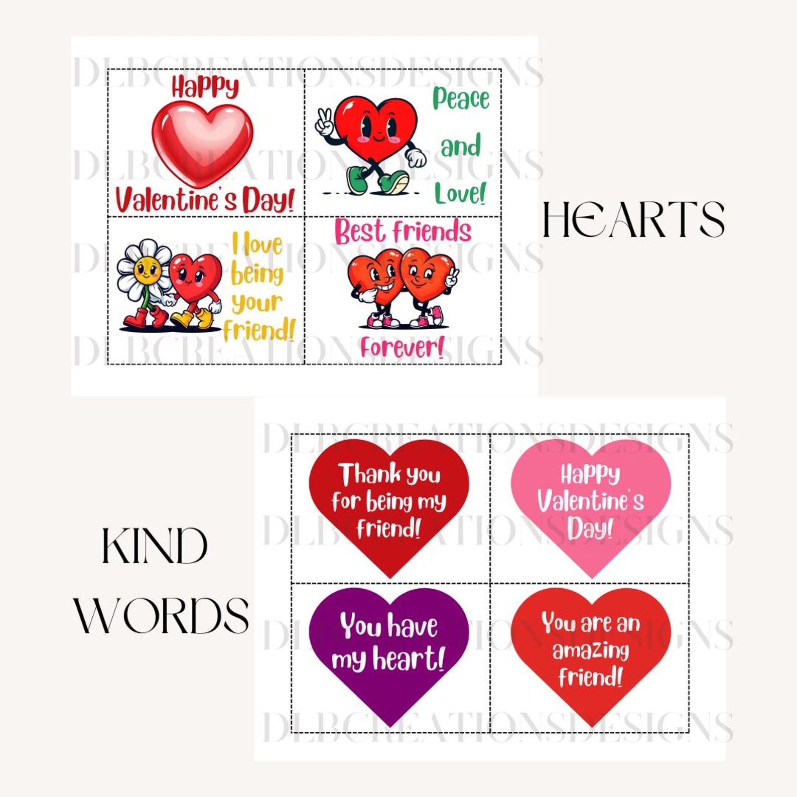 Kids Valentine's Day Cards, Printable Digital Download Template, Cards ...
